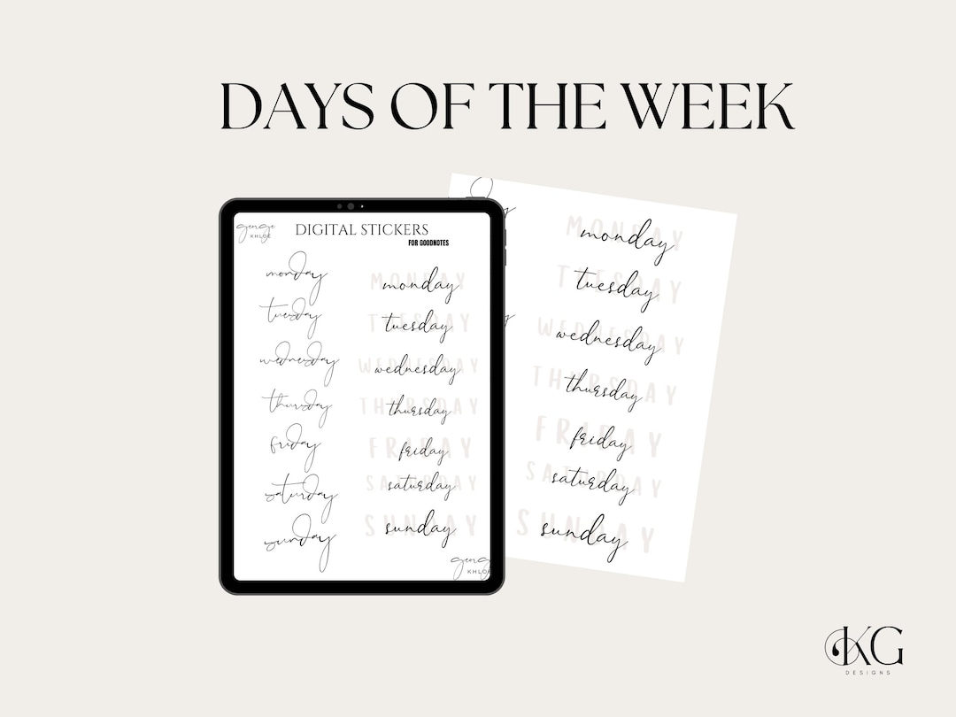 Days of the Week Digital Stickers: Goodnotes Planner (digital Download ...