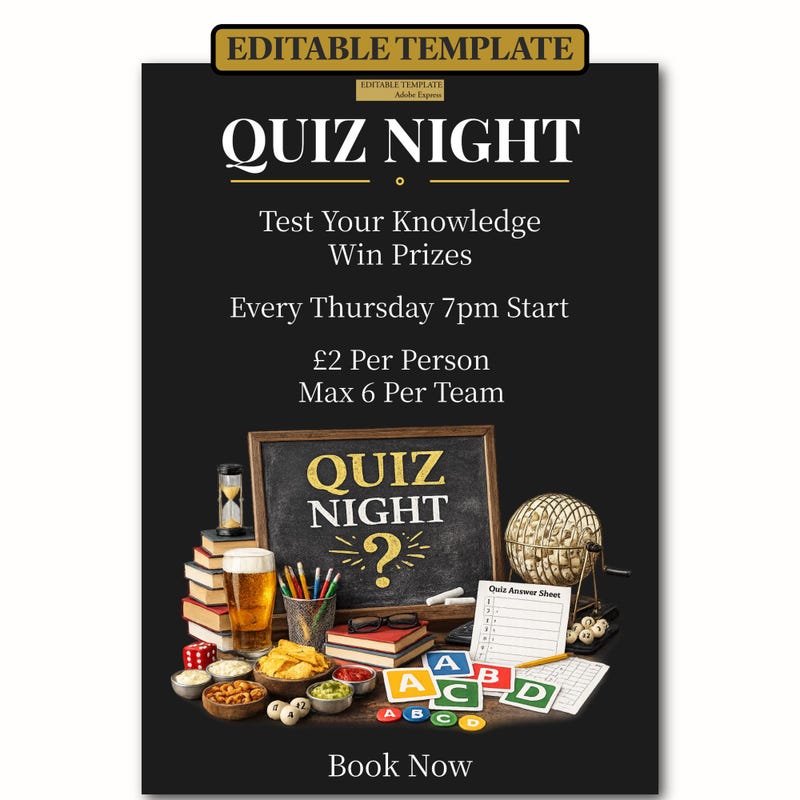 Pub Quiz Poster - Etsy UK