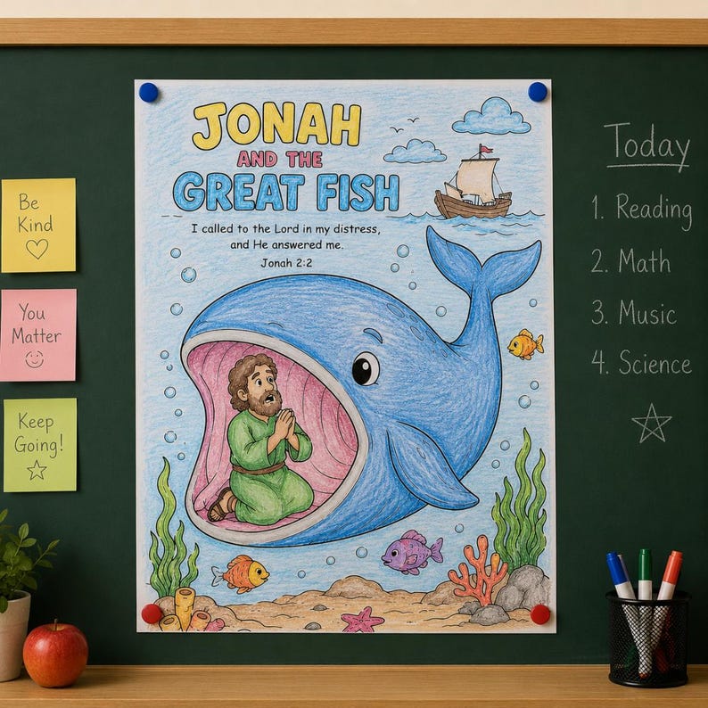 Jonah and the Whale Coloring Page PDF PNG, Sunday School Printable ...
