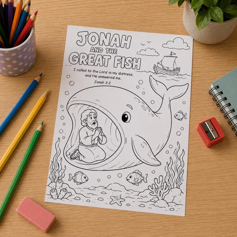 Jonah and the Whale Coloring Page PDF PNG, Sunday School Printable ...