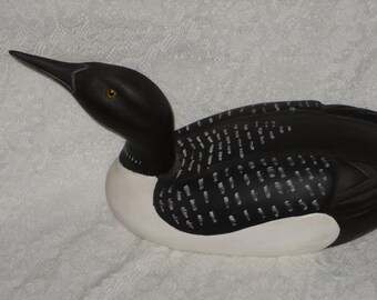 Hand carved Common Loon dancing decoy wood carving by Robert