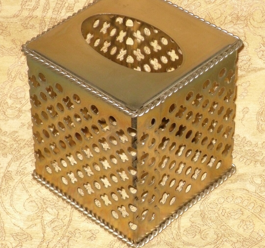 Filigree Tissue Box Cover Brass Tone Cut Out Vintage Hollywood - Etsy