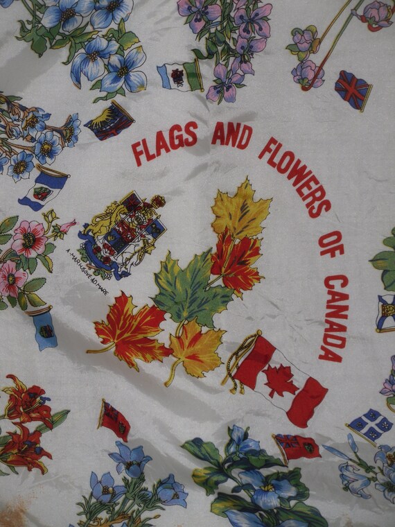 Flags and Flowers of Canada Vintage Souvenir Scarf - Gem