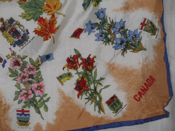 Flags and Flowers of Canada Vintage Souvenir Scarf - Gem