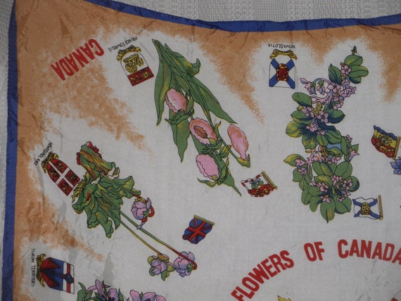 Flags and Flowers of Canada Vintage Souvenir Scarf - Gem