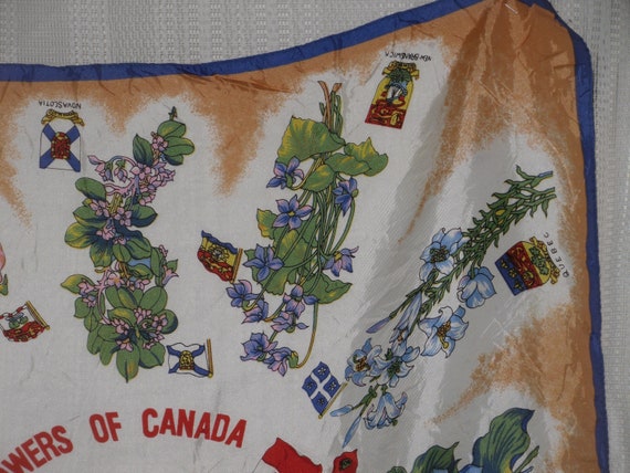 Flags and Flowers of Canada Vintage Souvenir Scarf - Gem