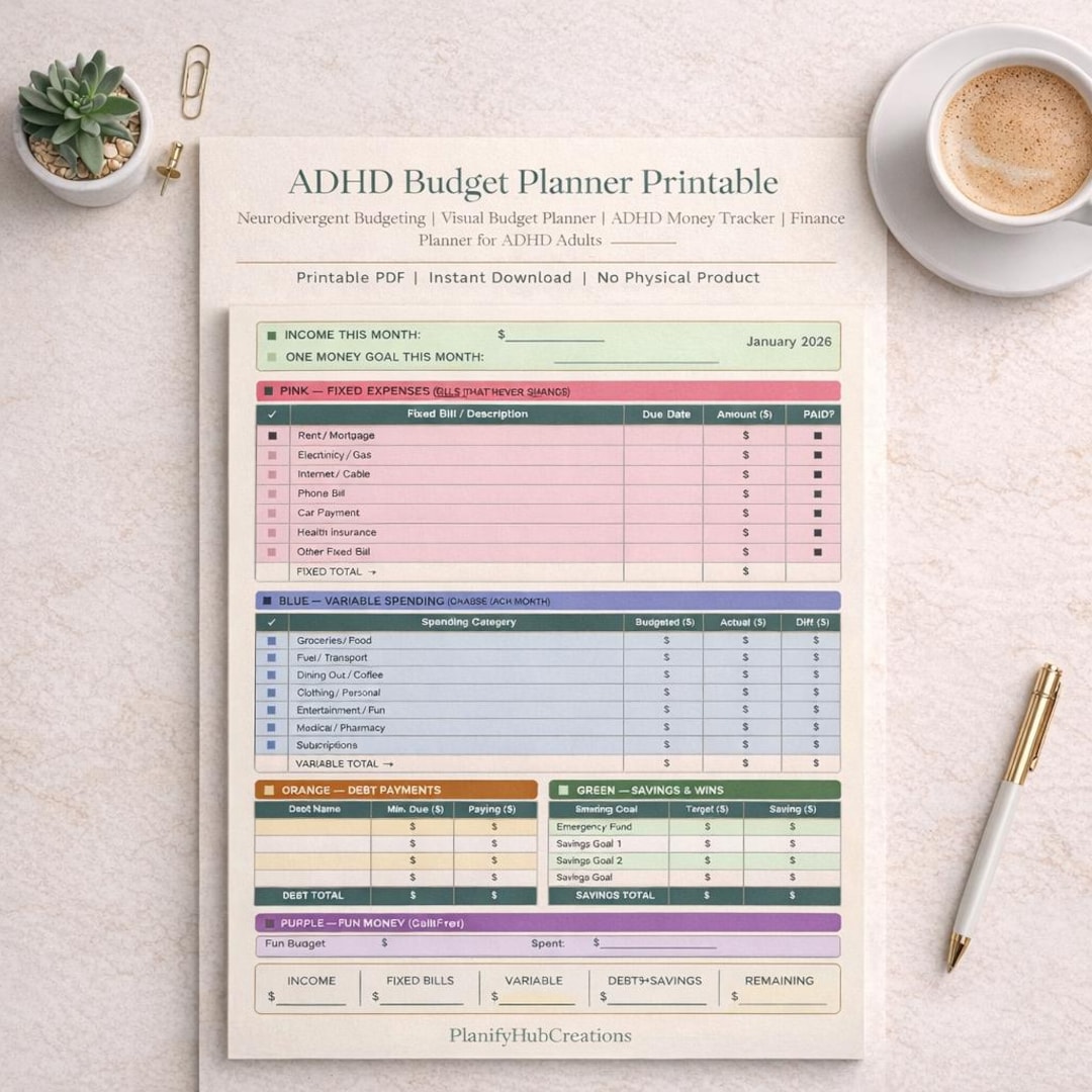 2026 Adhd Budget Planner Printable, Easy Household Budget,weekly Budget ...