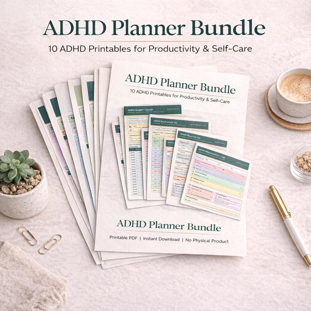 ADHD Planner Bundle for Adults 2026, 10 ADHD Printables, Planner Set ...