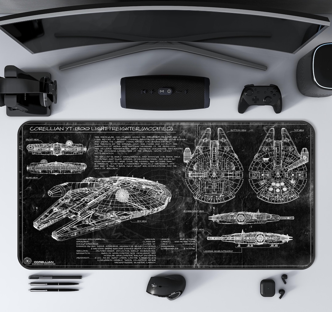 Star Wars Blueprint Mouse Pad | 3 Mm Thick Gaming Desk Mat | Millennium ...