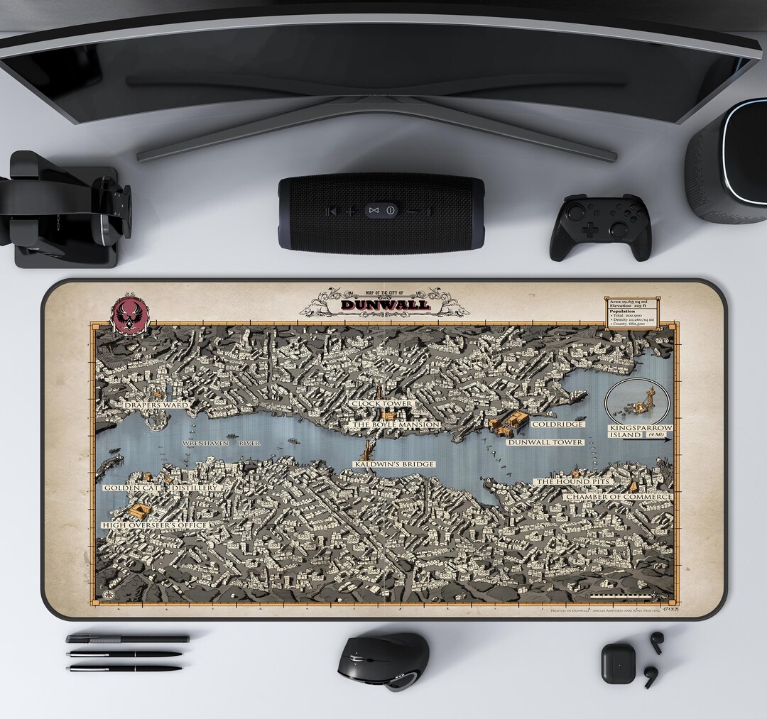 Dishonored Map Mouse Pad | 3 Mm Thick Gaming Desk Mat | City of Dunwall ...
