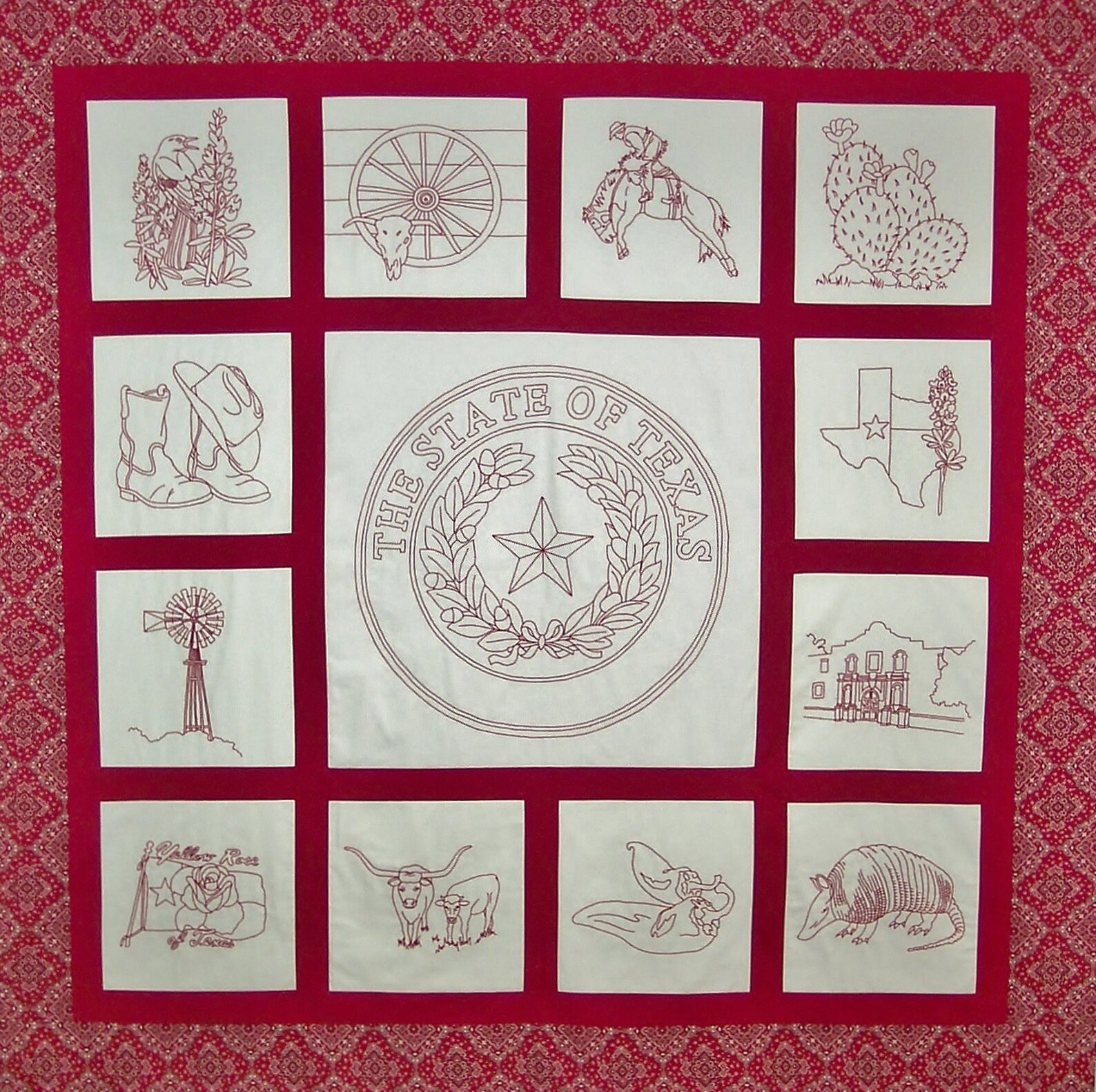 Spirit of Texas Redwork Embroidery Quilt Pattern. Handwork. - Etsy