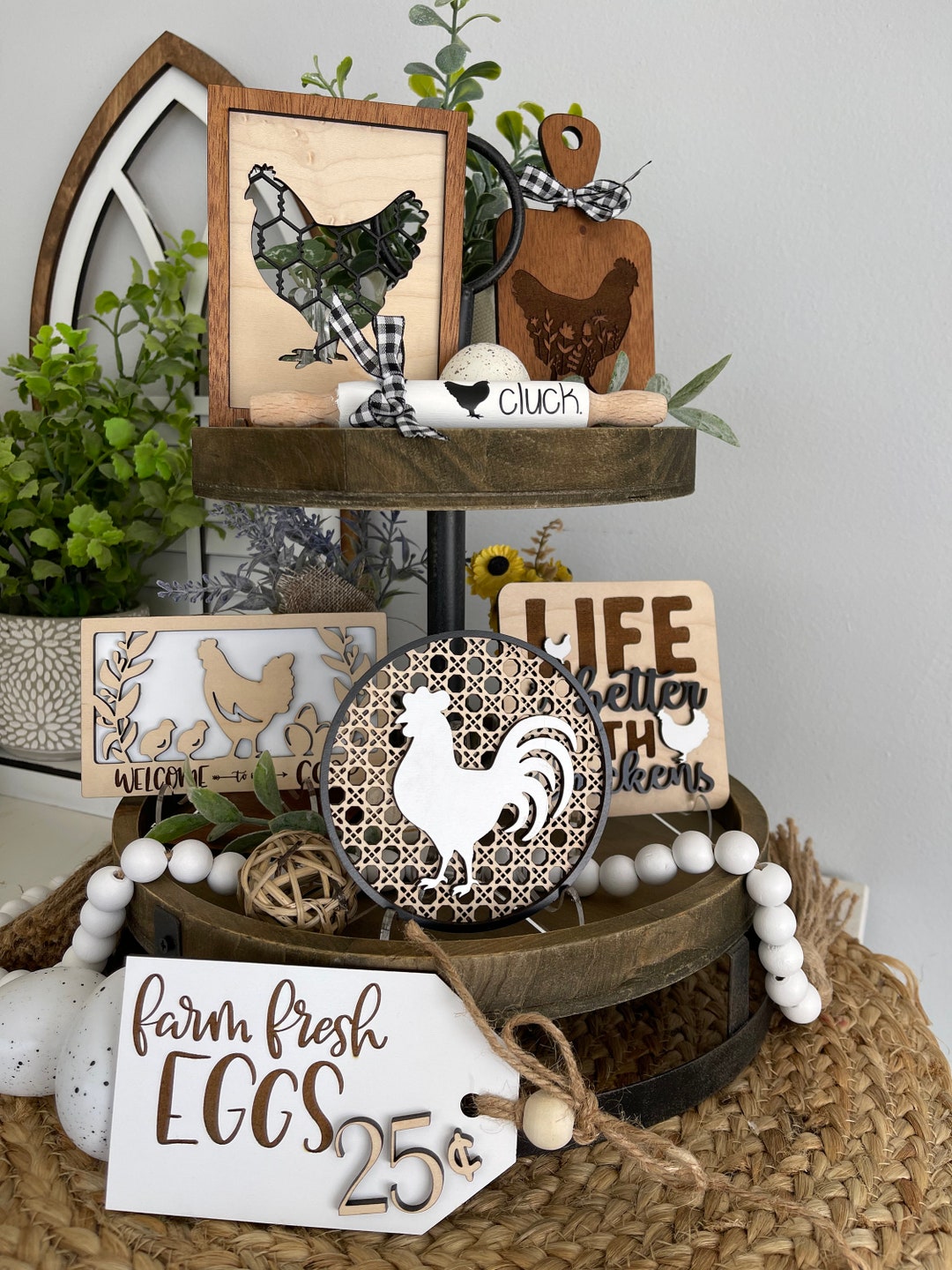 Chicken Tier Tray, Chicken Farmhouse Tier Tray, Chicken Coup, Tier Tray ...