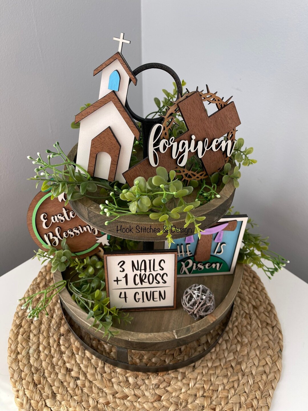Easter Tier Tray, Easter Decor, He is Risen, Religious Signs, Easter ...