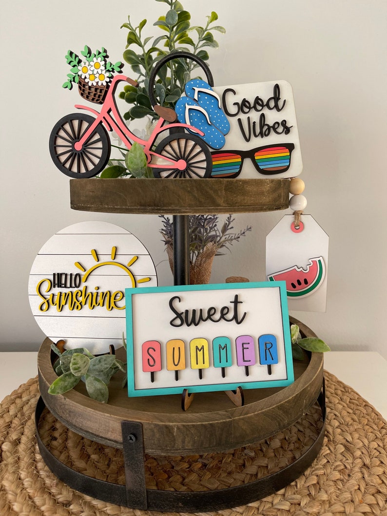 Summer Tier Tray Decor Summer Decor Summer Time Hello - Etsy