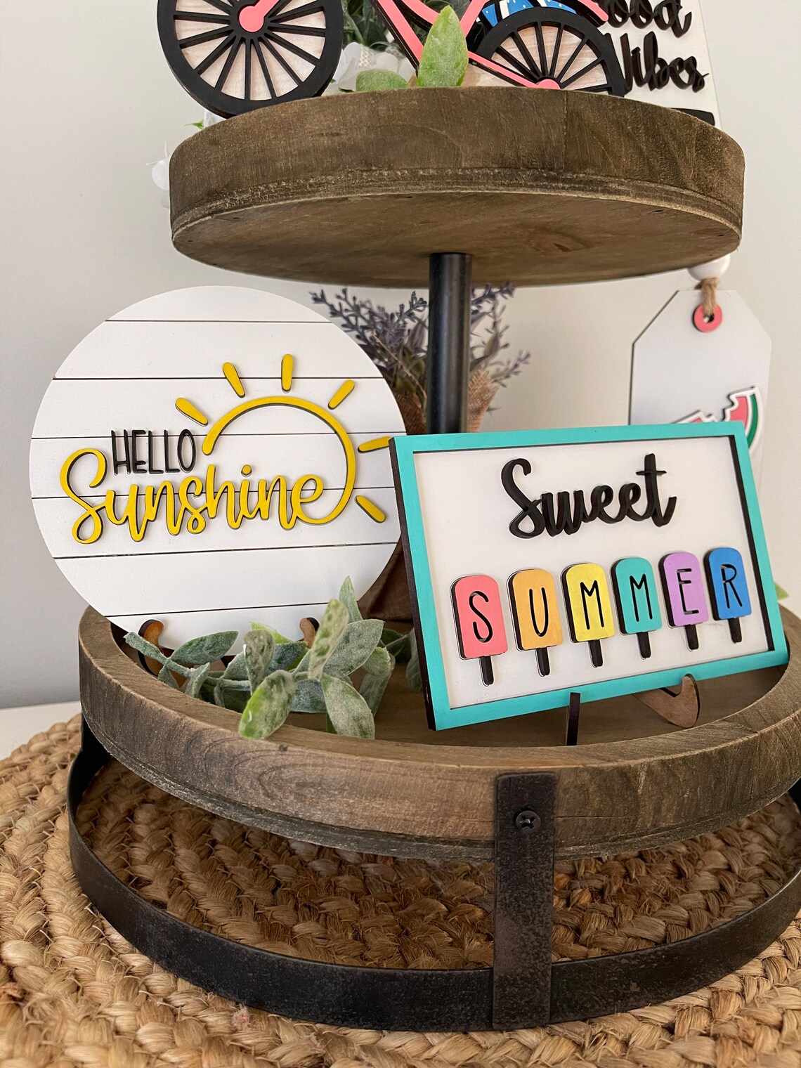 Summer Tier Tray Decor Summer Decor Summer Time Hello - Etsy