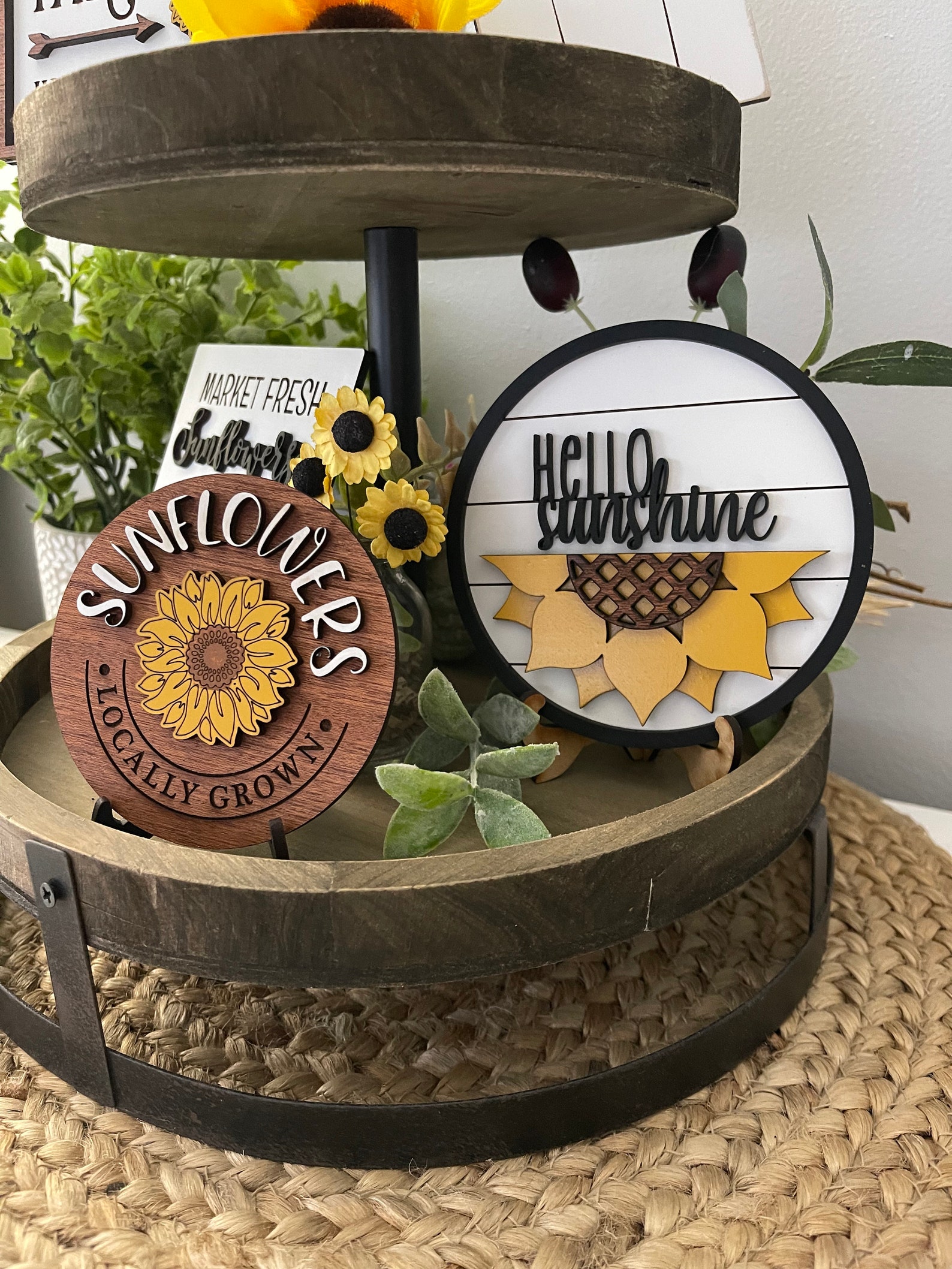 Sunflower Summer Tier Tray Set Sunflower Decor Farmhouse - Etsy