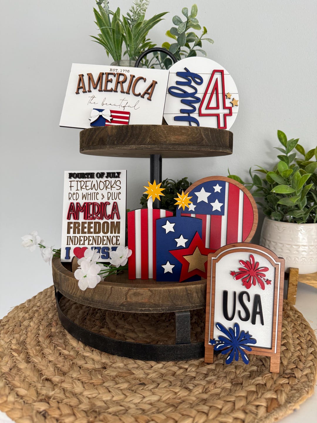 Patriotic Tier Tray, July 4th Tier Tray Decor, America 250, America ...
