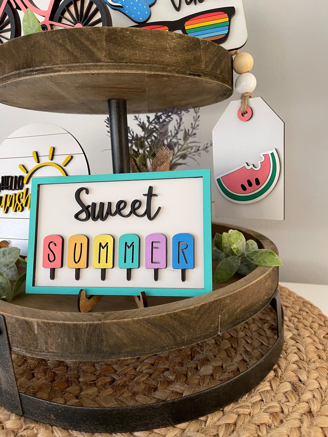 Summer Tier Tray Decor Summer Decor Summer Time Hello - Etsy