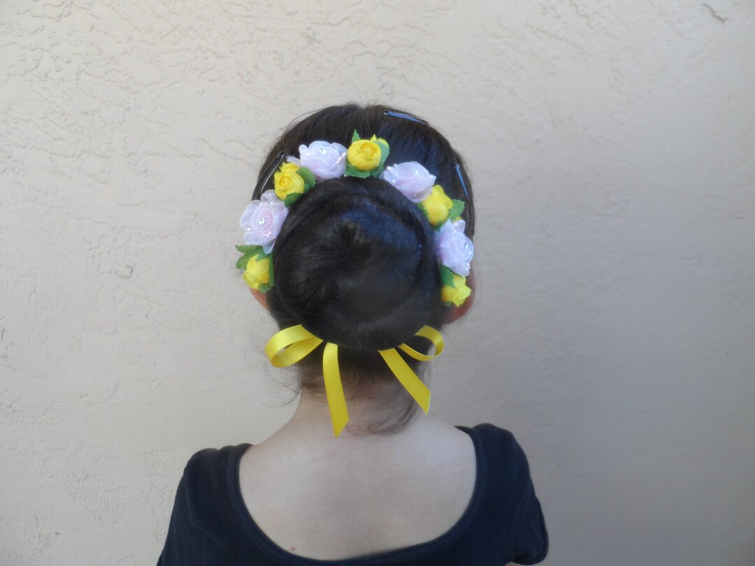 SALE Rosebuds & Organza W/ Rhinestone Bun Wrap, Ballet Bun Wrap, Many ...