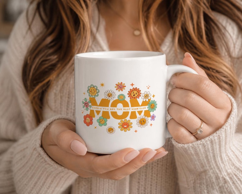Custom Mom Mug | Personalized Retro Floral Name Cup | Gift for Mother ...