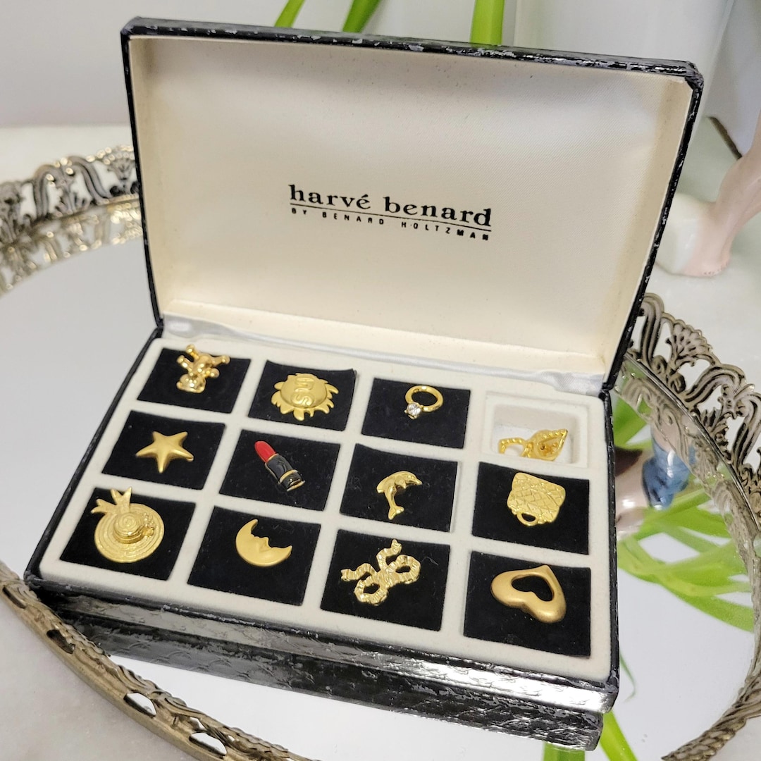 Vintage 60s Collectible Box of Gold Plated Lapel/hat Pins From Harve ...