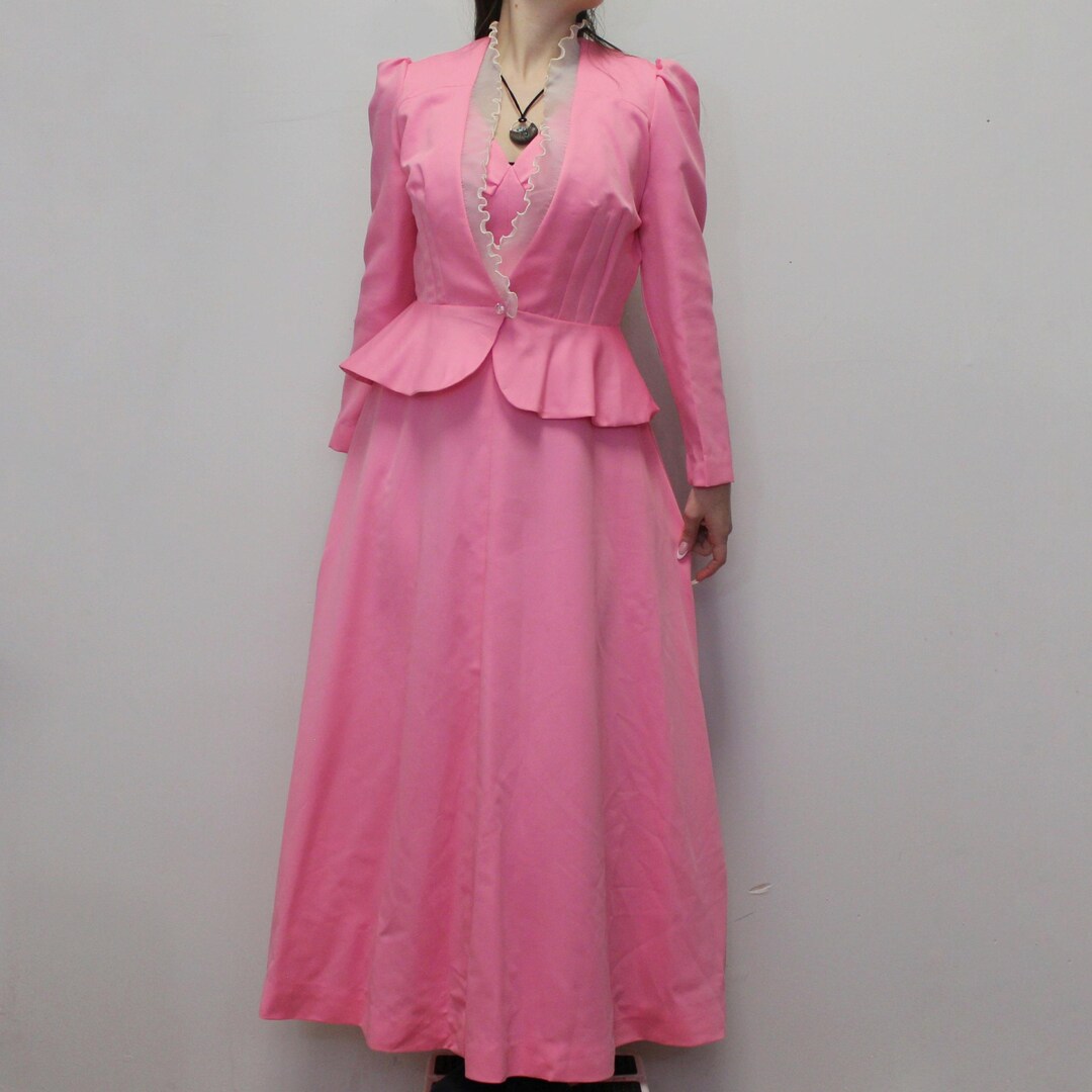 Vintage 70s Prom Dress Set Pink Empire Waist Dress With Ruffle Trimmed ...