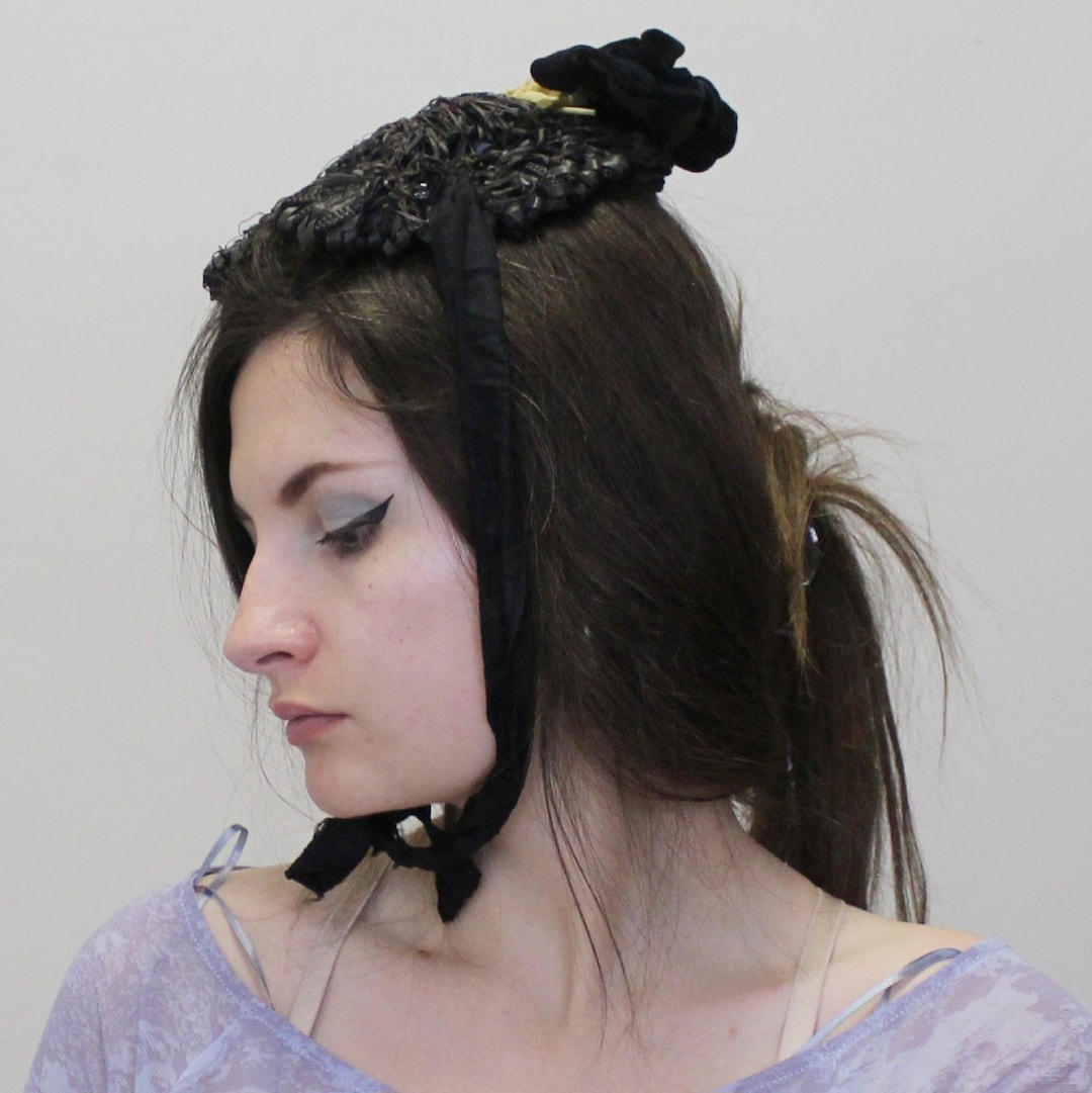Vintage 1800s Victorian Mourning Bonnet Ribbon Tied Hat - Etsy