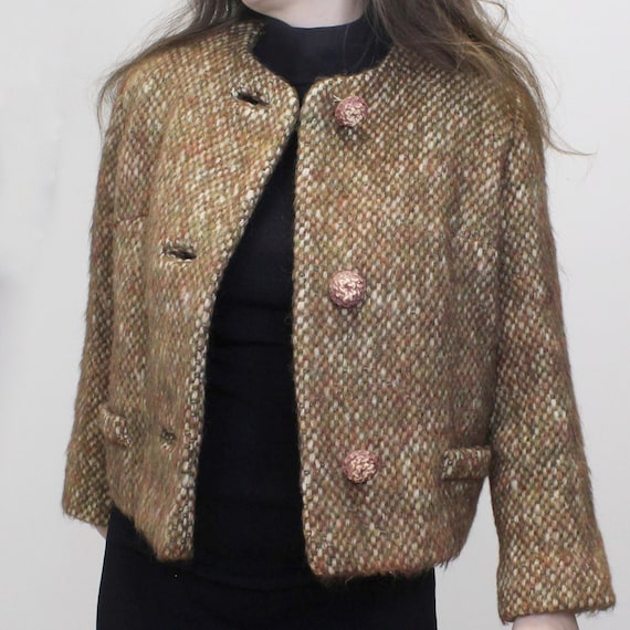 Vintage 60s Tweed Mod Jacket with Giant Textured Butt… - Gem