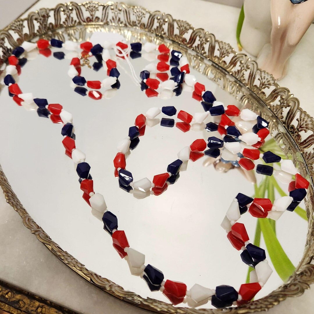 Vintage 60s Does 20s Extra Long Red White and Blue Flapper Beads ...
