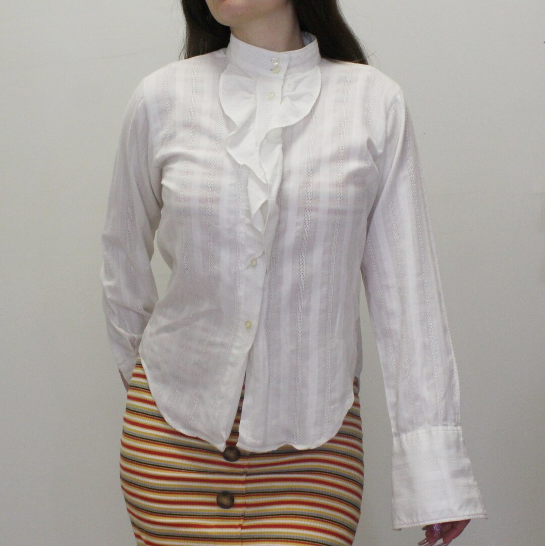 Vintage 80s Victorian Vampire Ruffle Blouse White Ruffle BU - Etsy