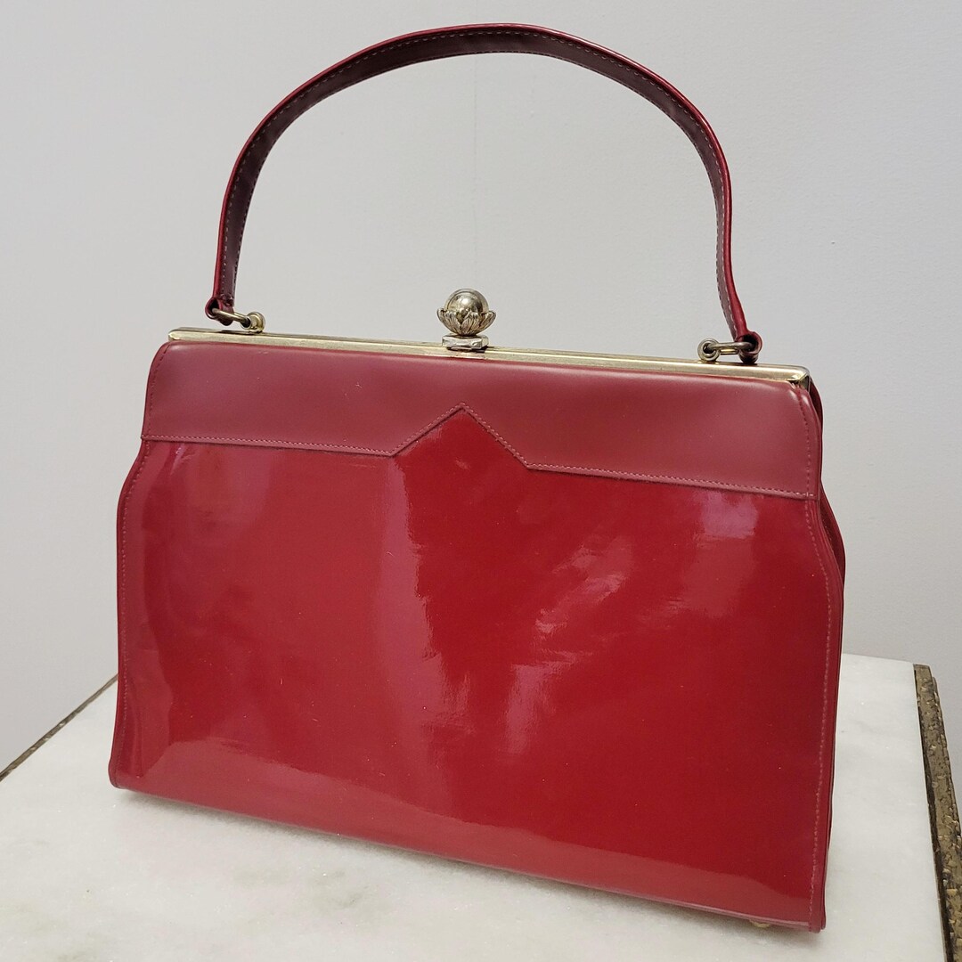 Vintage 50s Kelly Bag Red Patent Leather Frame Handbag by Naturalizer ...