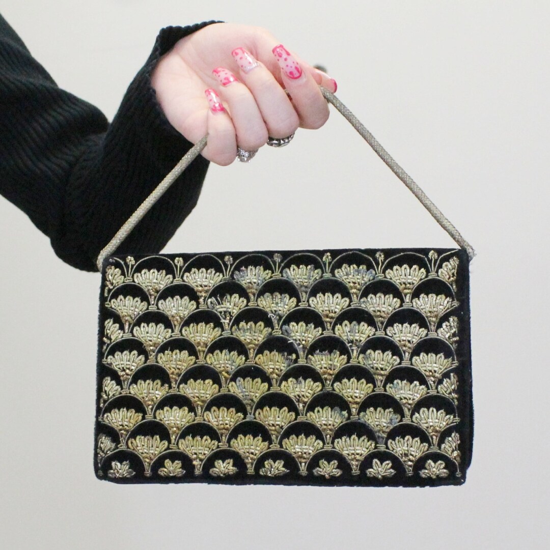 Vintage 50s Gold Bullion Embroidered Velvet Handbag - Etsy