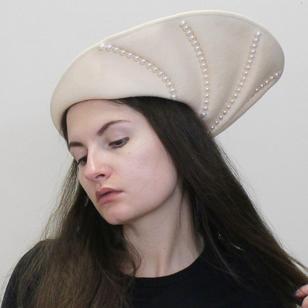 Vintage 40s Avant Garde Asymmetrical Hat Dramatic Giant Pearl Accented ...