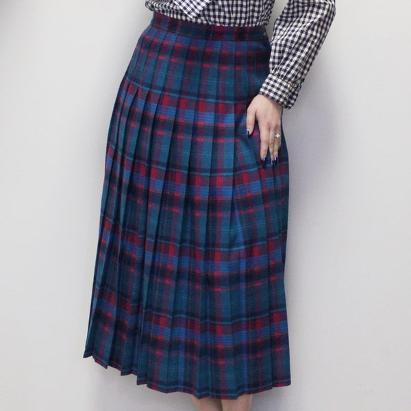 Plaid Wool Midi Pleated Skirt Etsy Uk