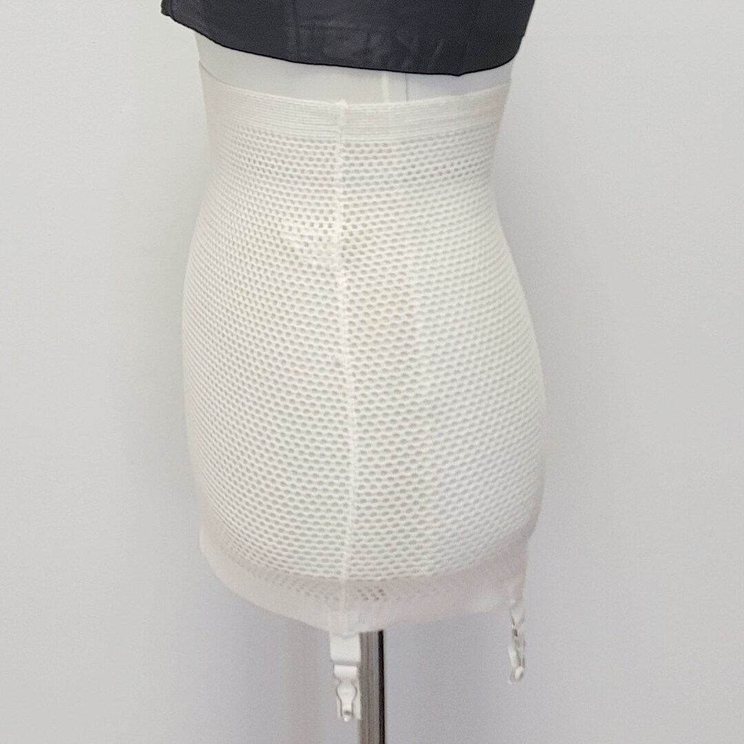 Vintage 60s Mesh Girdle White Knit Open Bottom Skirt Girdle With Garter ...