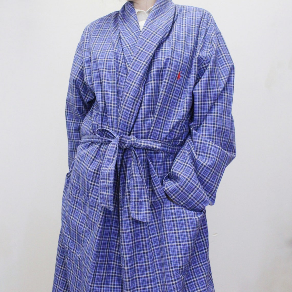 Vintage 90s Polo Ralph Lauren Sleepwear Plaid Flannel Robe POLO Blue ...