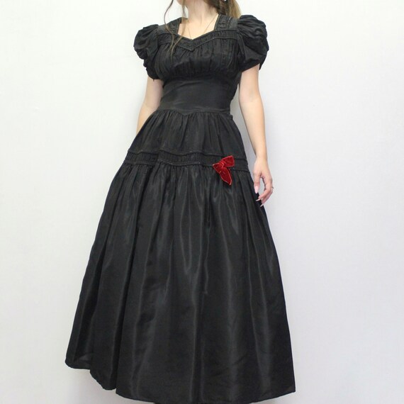 Vintage 30s Gothic Prom Dress Black Ballgown with Red… - Gem