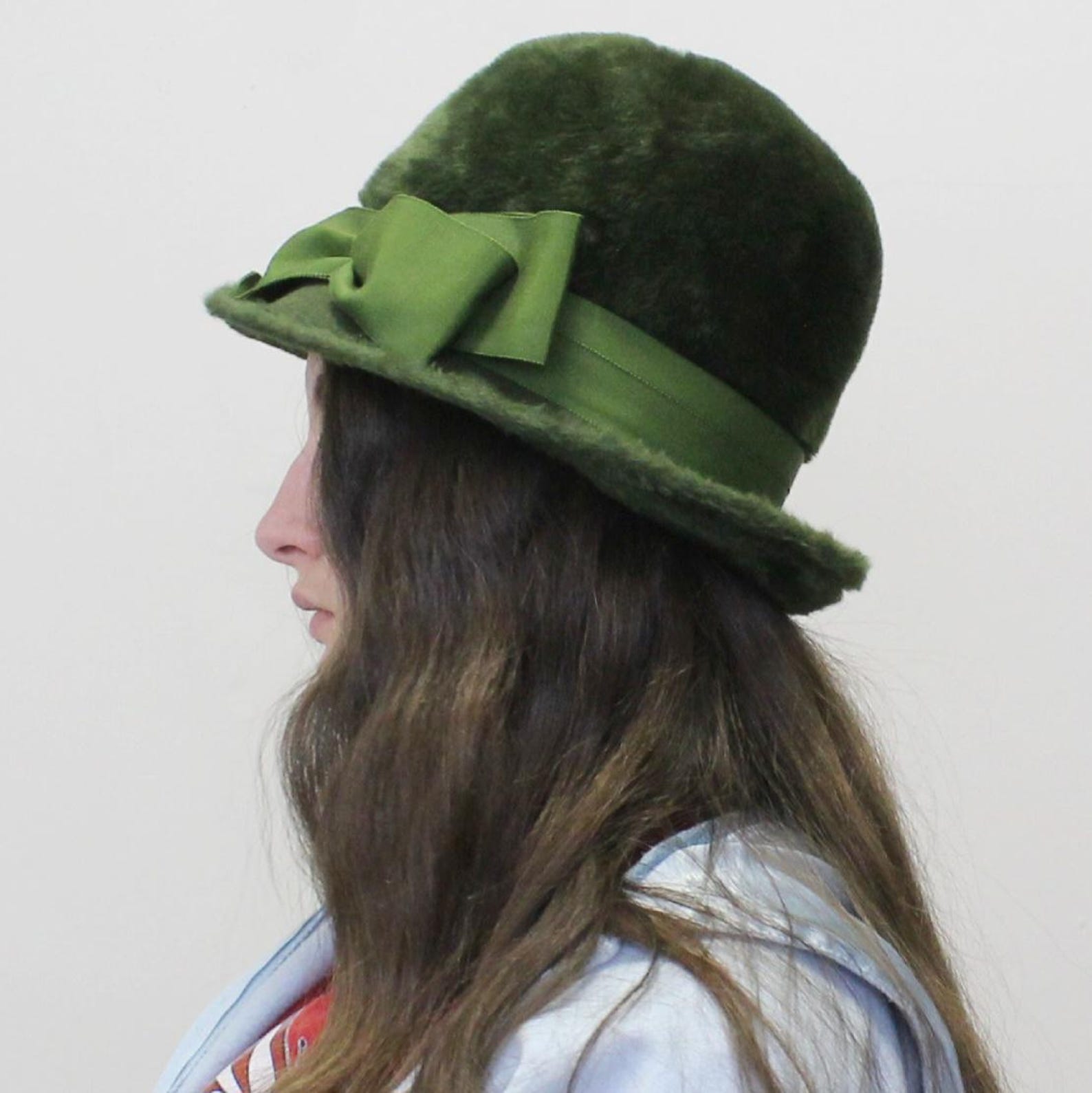 Vintage 60s Swagger Hat Green Faux Fur Bow Hat by Martelle- Green Faux ...
