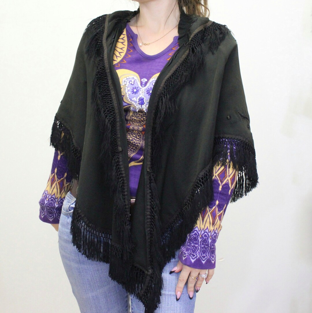 Vintage Victorian Mourning Shawl Fringe Shawl With Heavy Floral ...