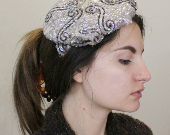 Vintage 50s Sequin Fascinator Beret Formal Hat 60s 50s Iridescent ...