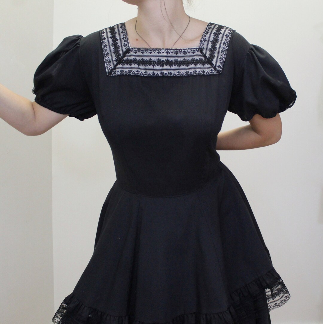 Vintage 60s Gothic Square Dancing Dress by Kate Schorer Originals - Blk ...