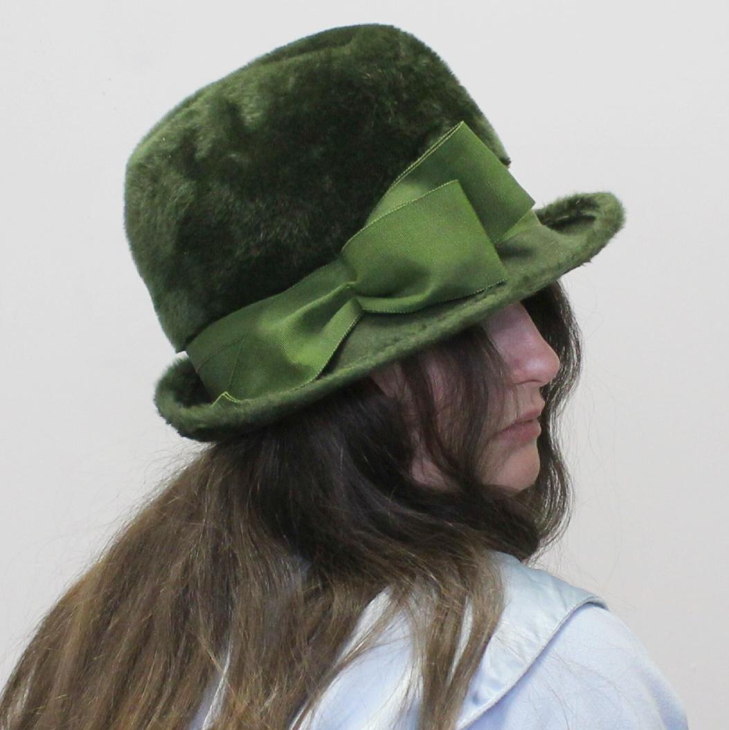 Vintage 60s Swagger Hat Green Faux Fur Bow Hat by Martelle- Green Faux ...