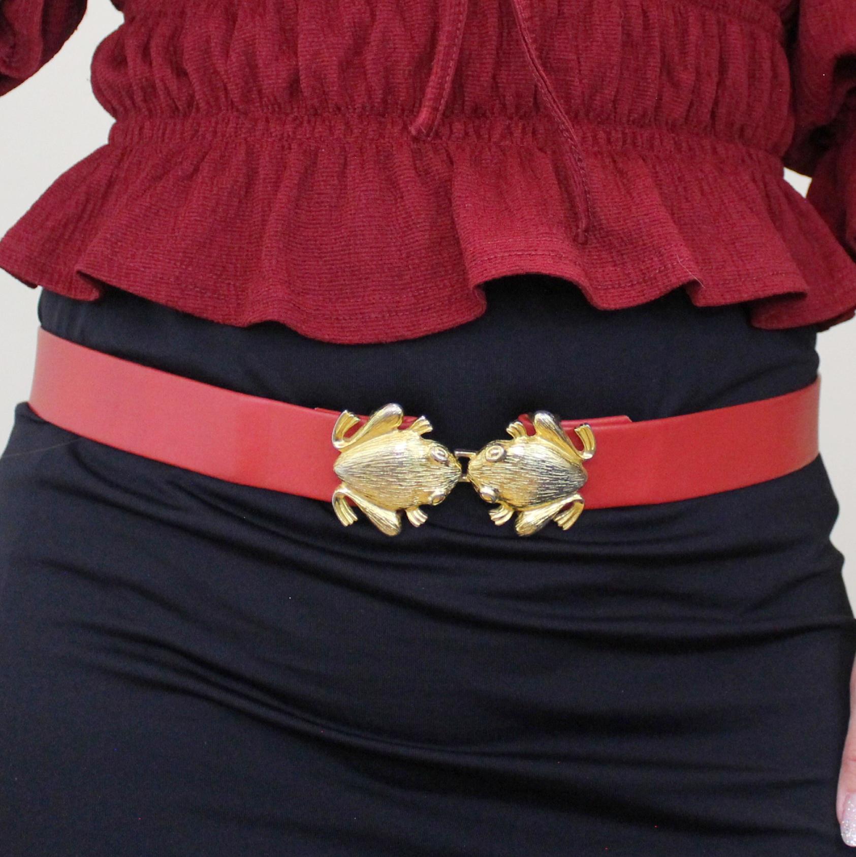 Vintage 80s Jeannie Bouchever Kissing Frog Buckle Belt Interchangeable ...