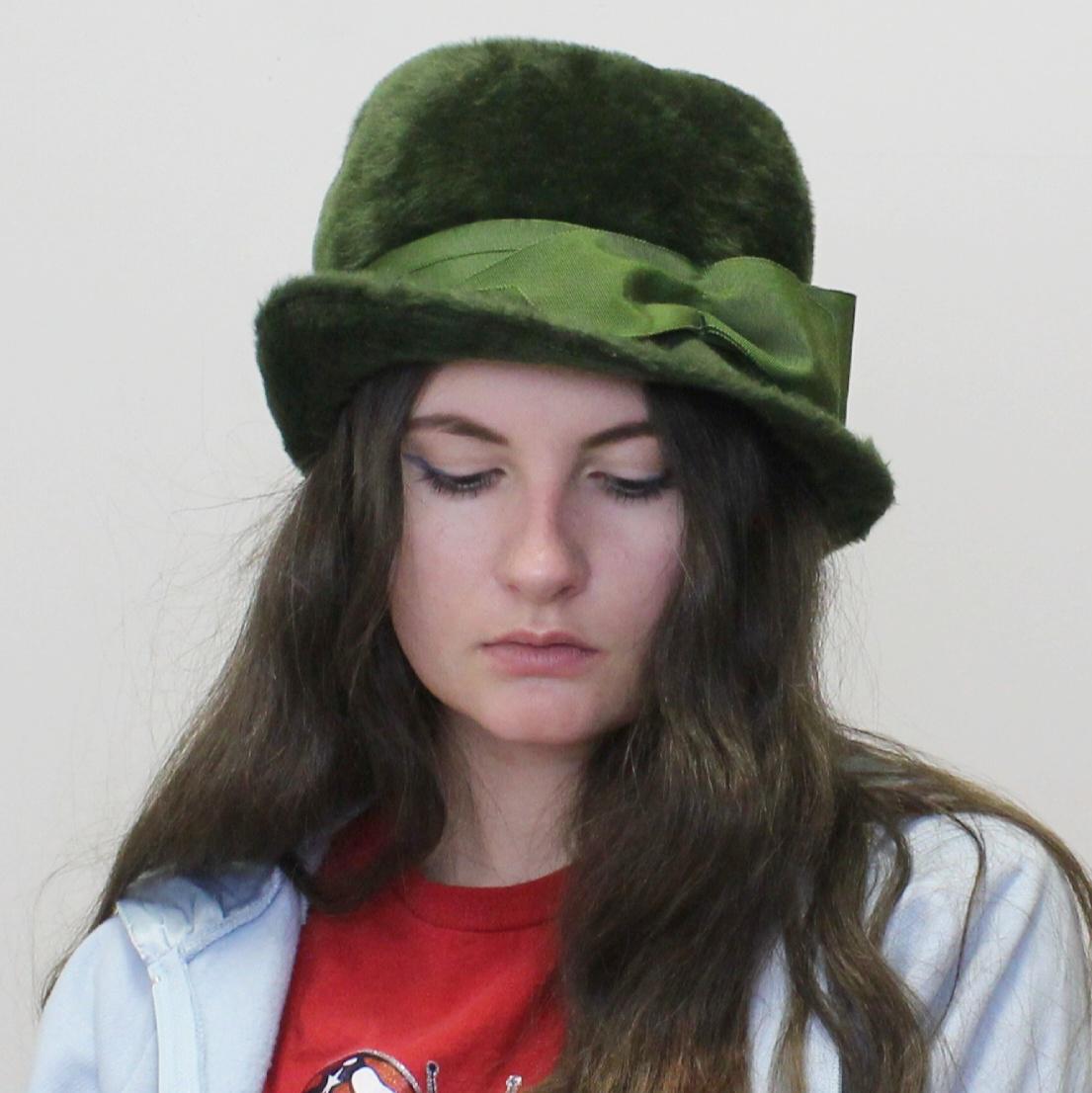 Vintage 60s Swagger Hat Green Faux Fur Bow Hat by Martelle- Green Faux ...