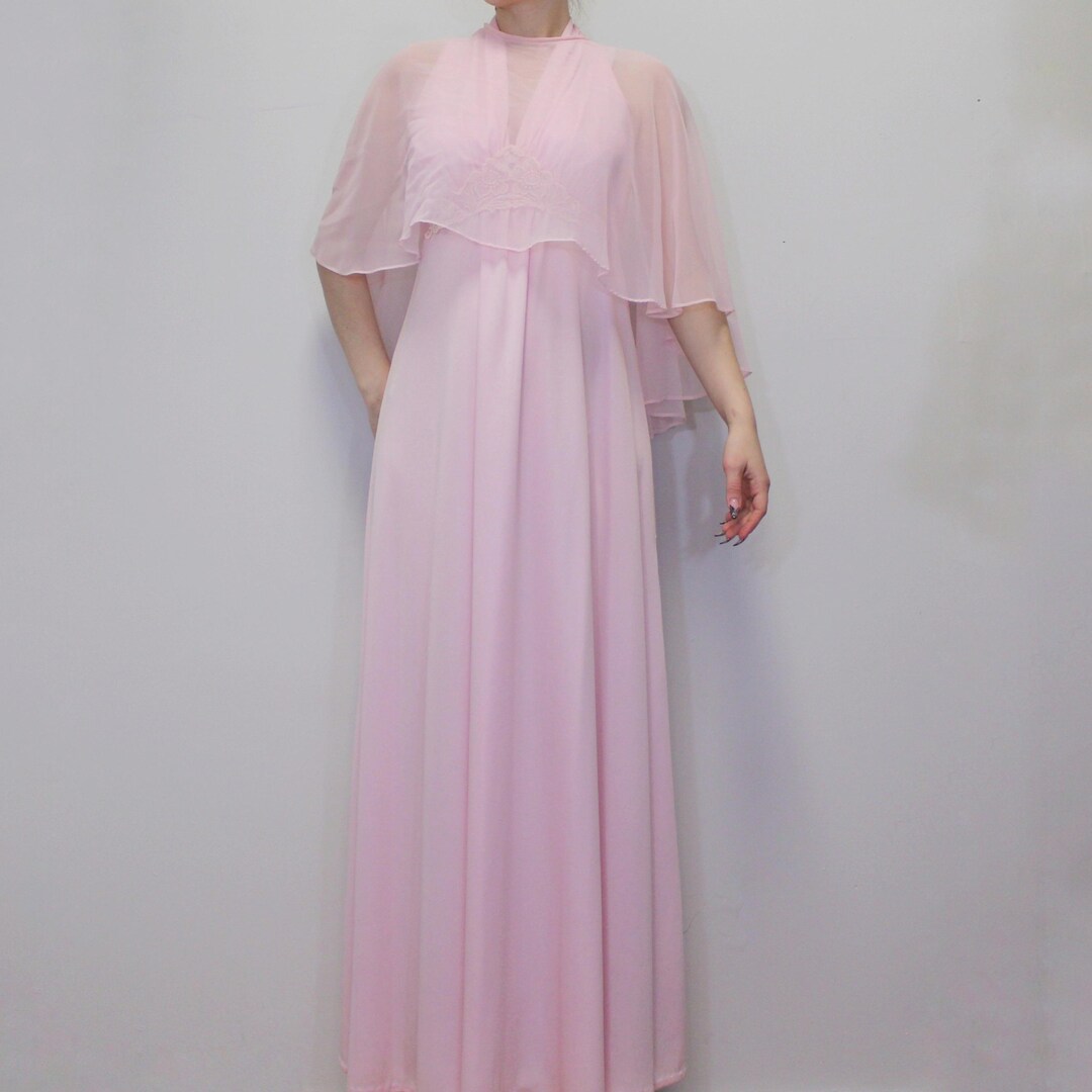 Vintage 70s Prom Dress Set Empire Waist Flowy Gown With Sheer Fluttery ...