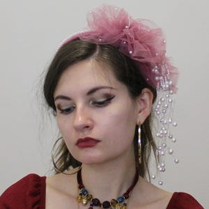 Vintage 80s Funky Headband Mauve Tulle Ruffle Headband With Dangling ...