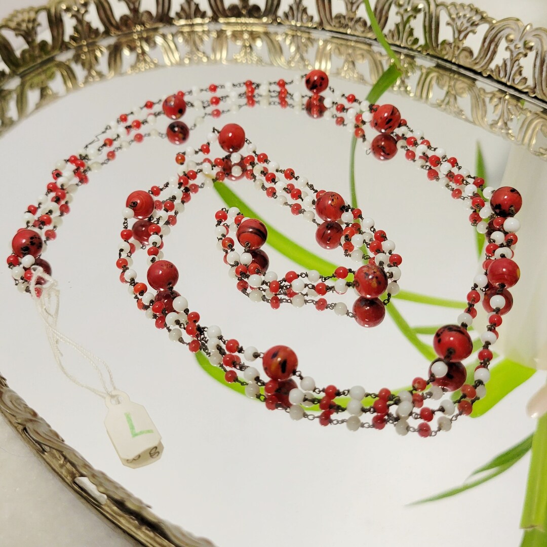 Vintage 20s Glass Beaded Necklace Long Flapper Beads - 7C568 - Etsy