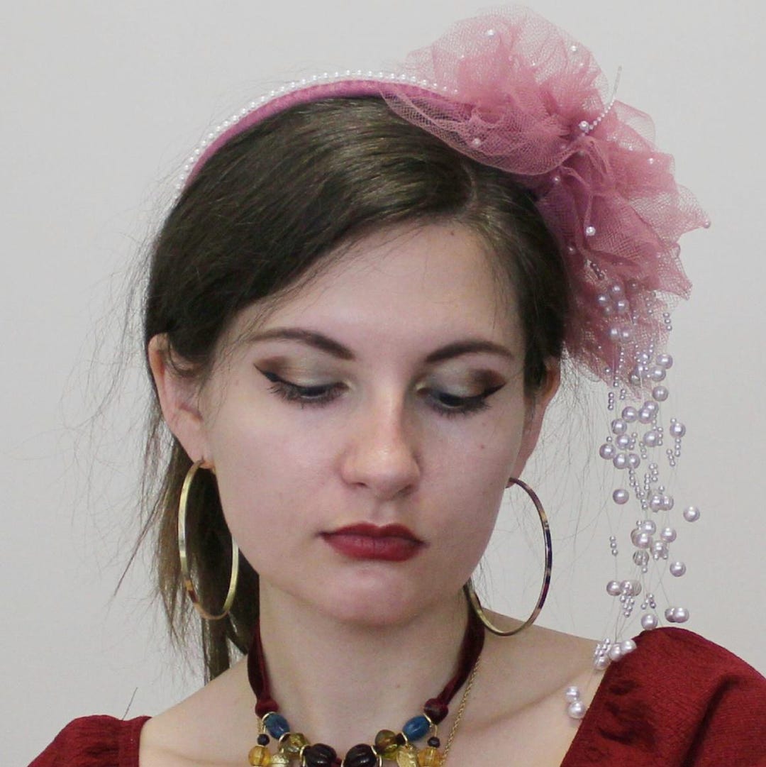 Vintage 80s Funky Headband Mauve Tulle Ruffle Headband With Dangling ...