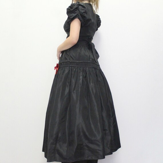 Vintage 30s Gothic Prom Dress Black Ballgown with Red… - Gem