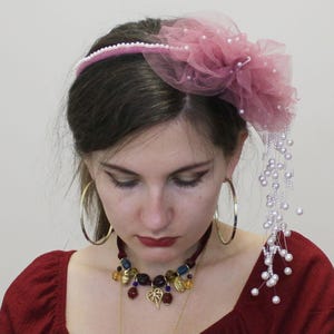 Vintage 80s Funky Headband Mauve Tulle Ruffle Headband With Dangling ...